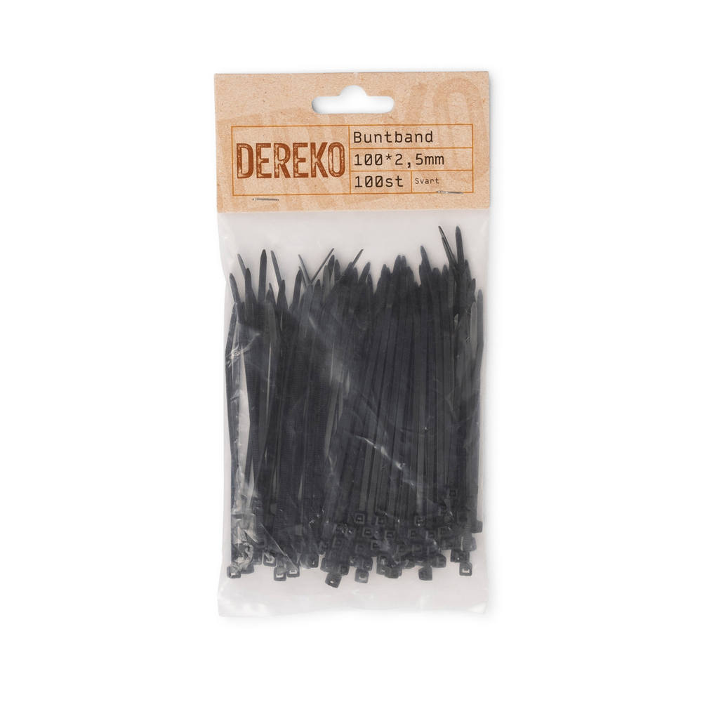 BUNTBAND DEREKO 100X2,5MM SVART UV INH:100 | Derome